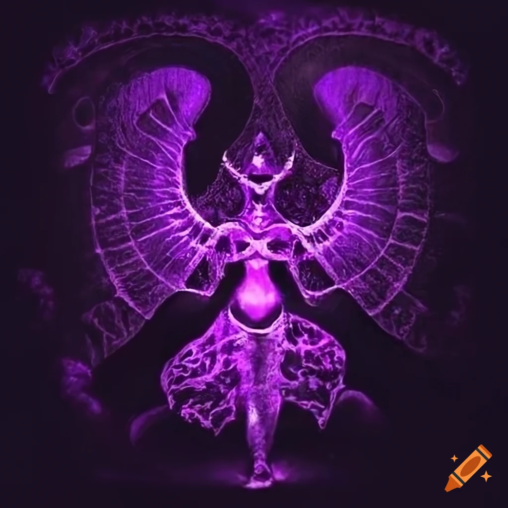 Ishtar sigil in deep purple on black velvet background on Craiyon