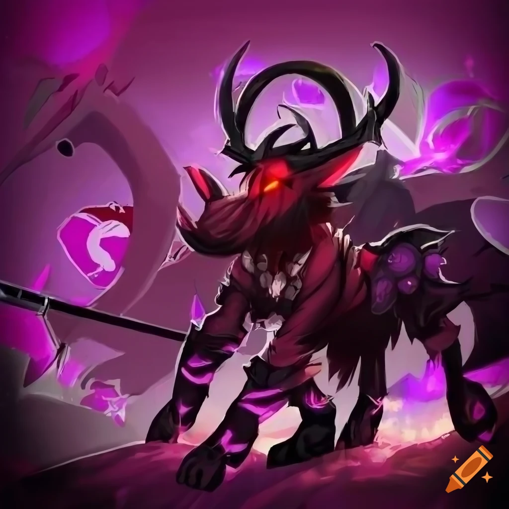 Fantastical demonic hexi cashmere goat with corkscrew horns in anime ...