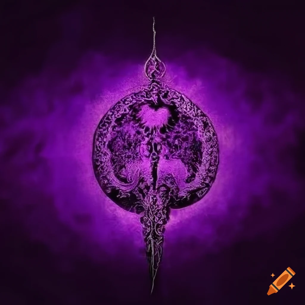 Sigil of ishtar in deep purple on black velvet background on Craiyon