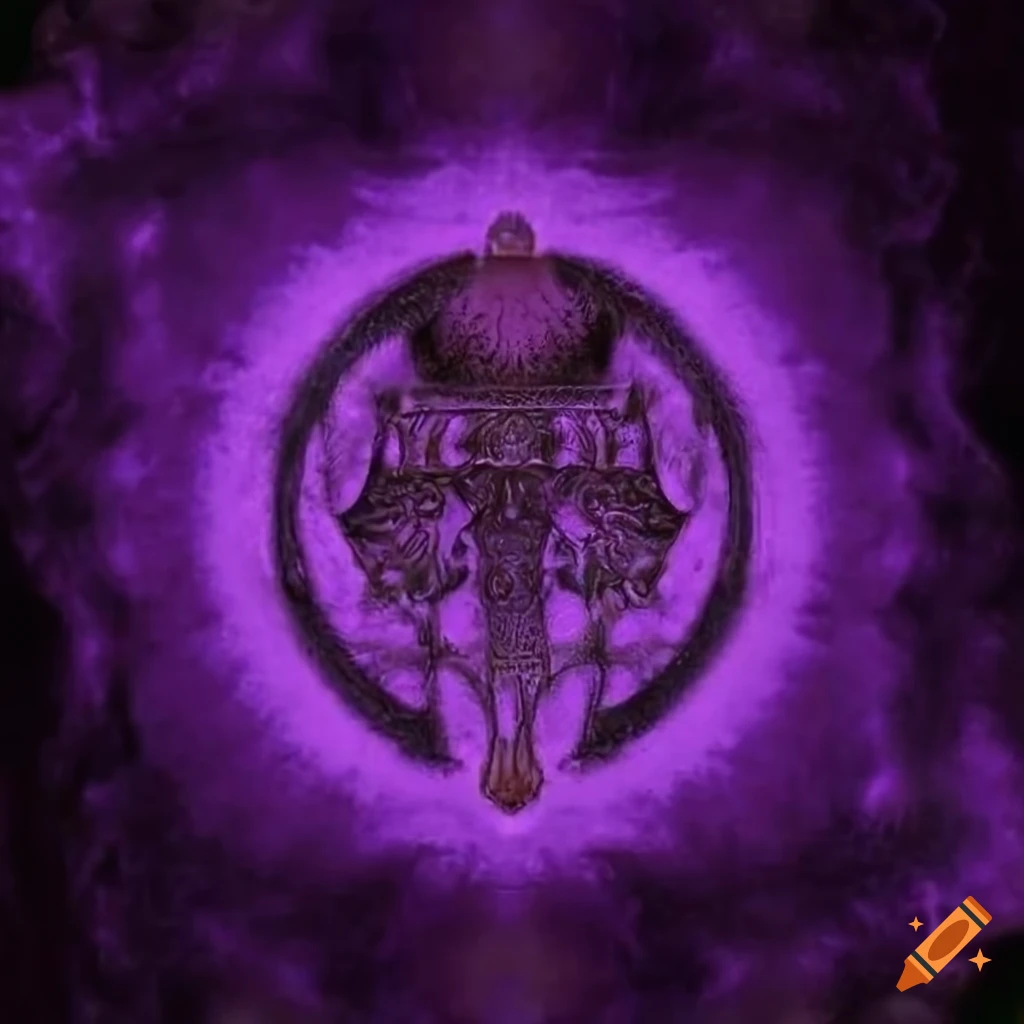 Ishtar sigil in deep purple on black velvet background on Craiyon
