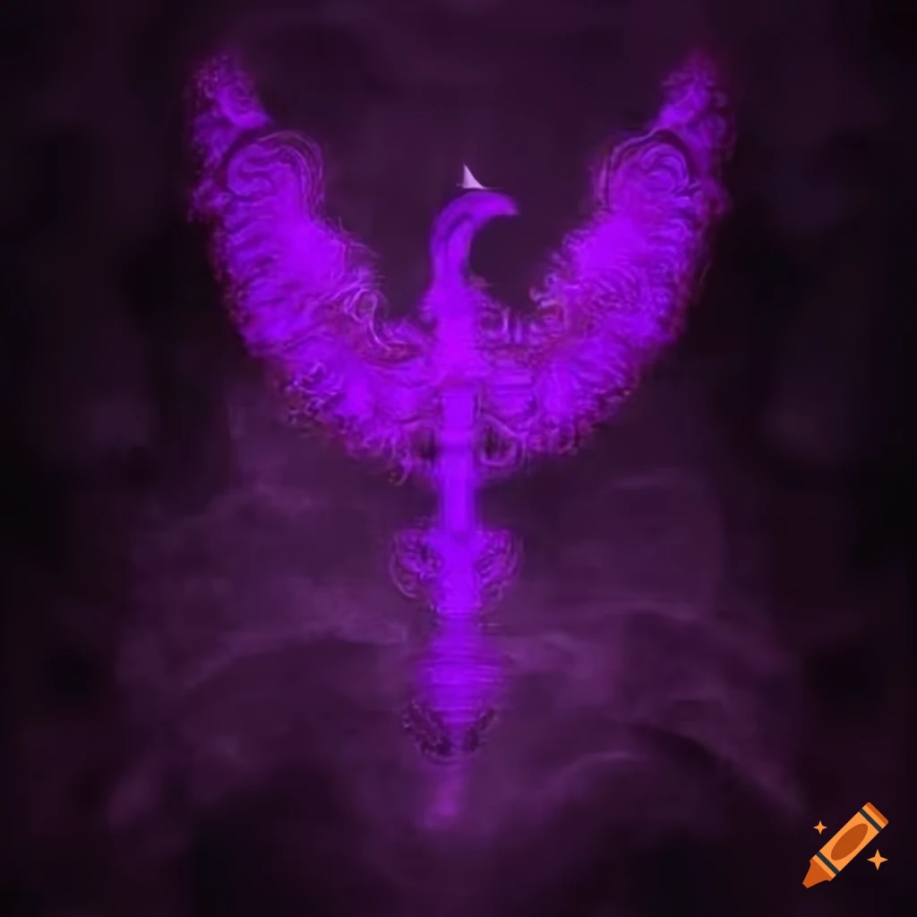 Sigil of ishtar symbol in deep purple on black velvet background on Craiyon