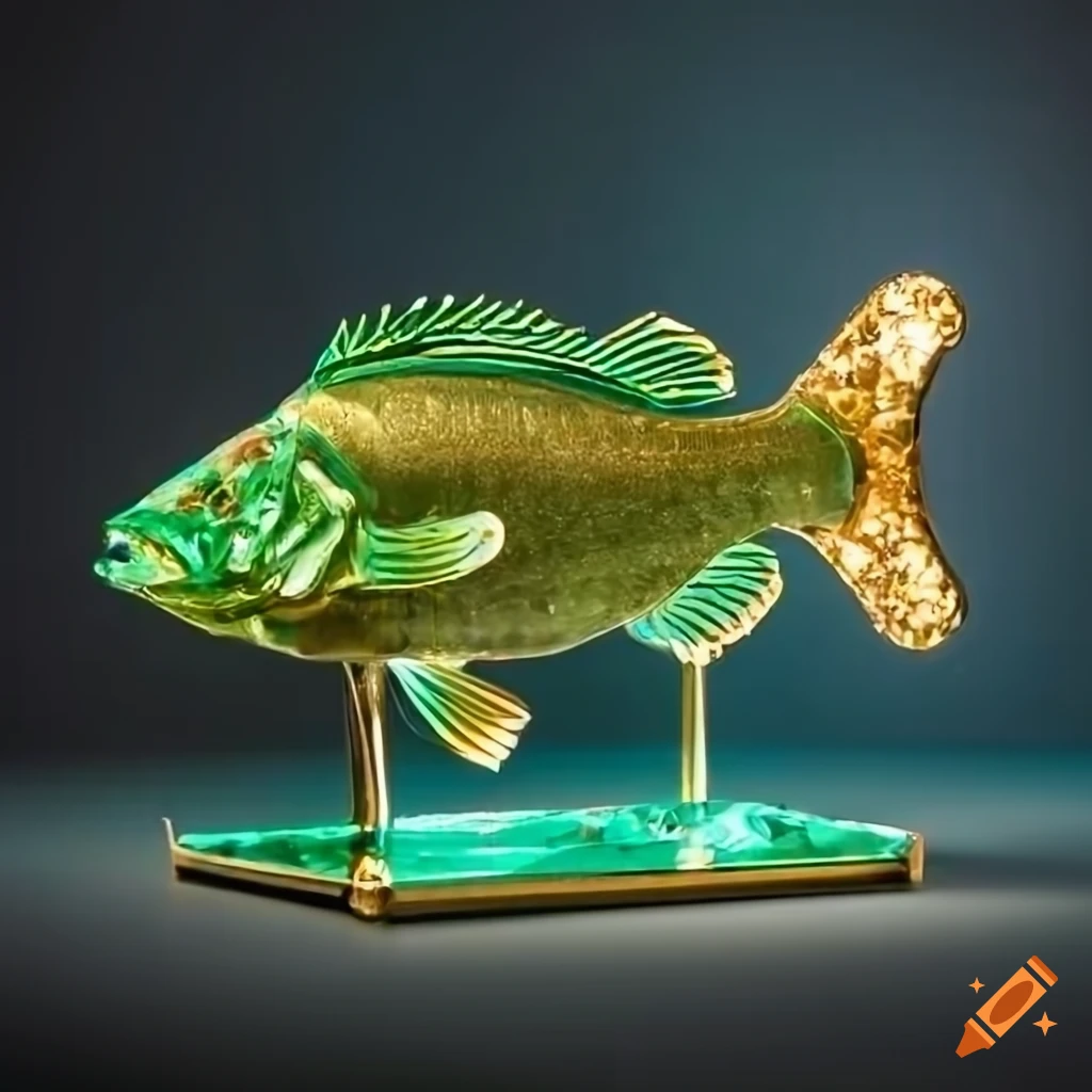 Exquisite sculpture of a massive green crystal bass with gold accents ...