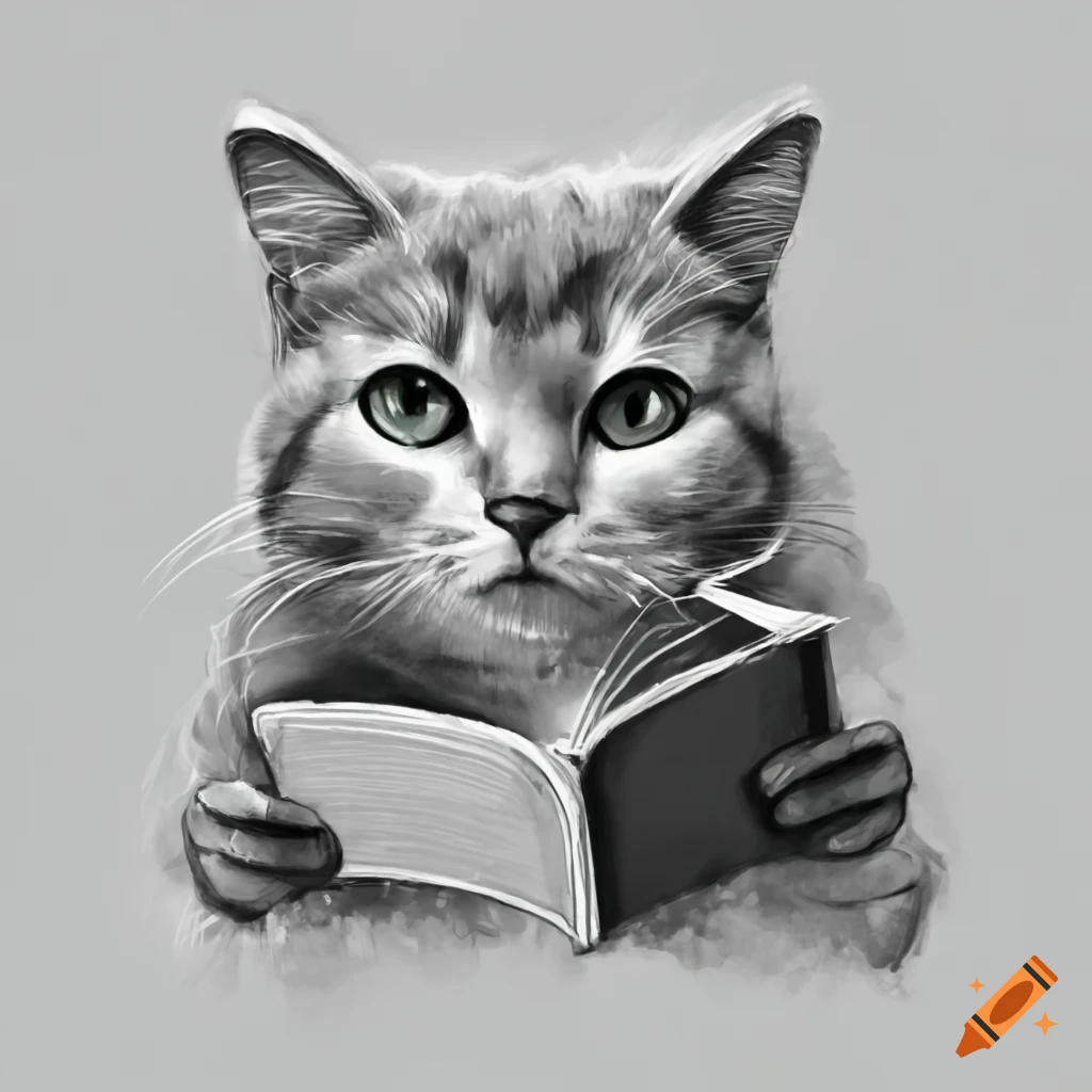 Cat reading a book on Craiyon