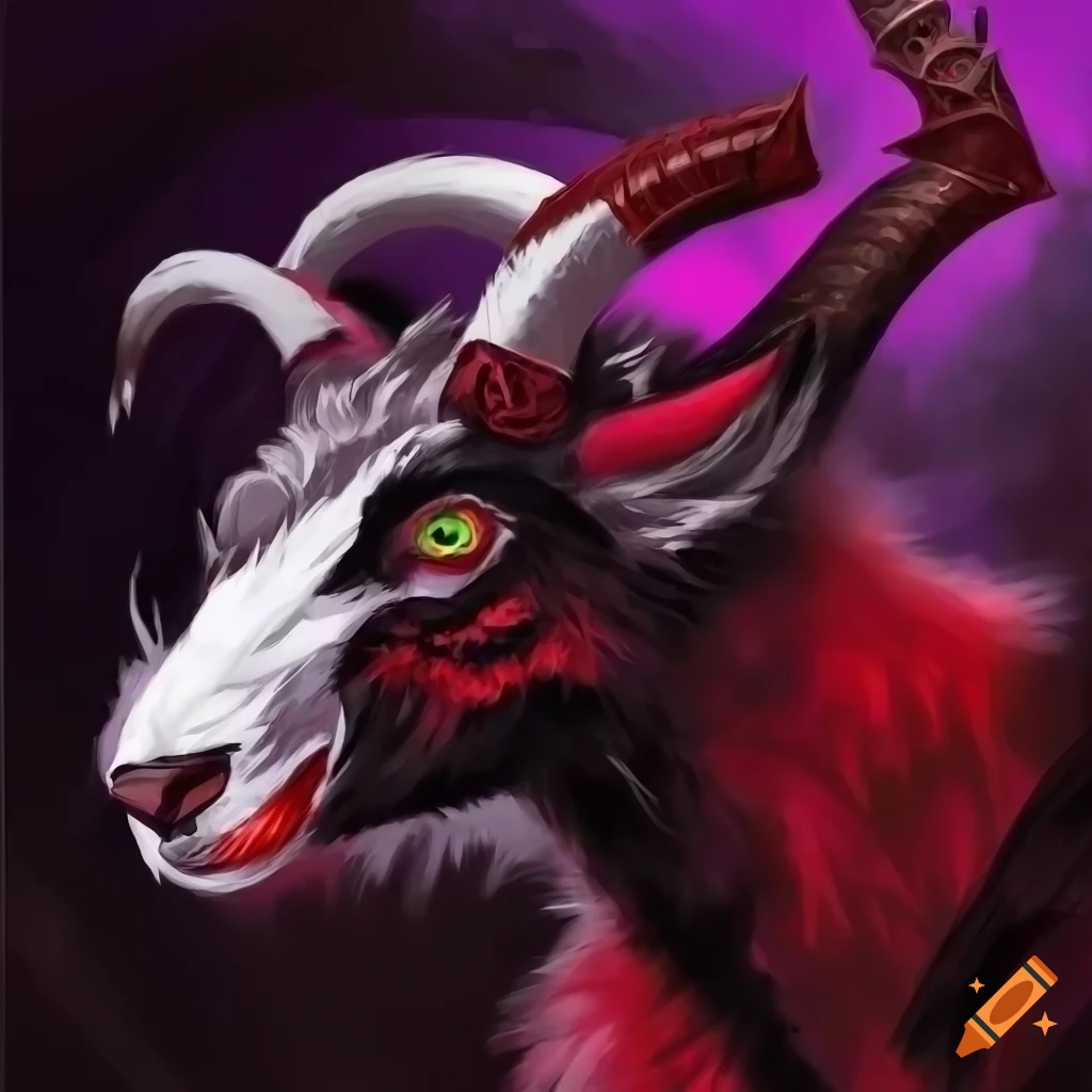 Fantastical regal goat with corkscrew horns in Anime style on Craiyon