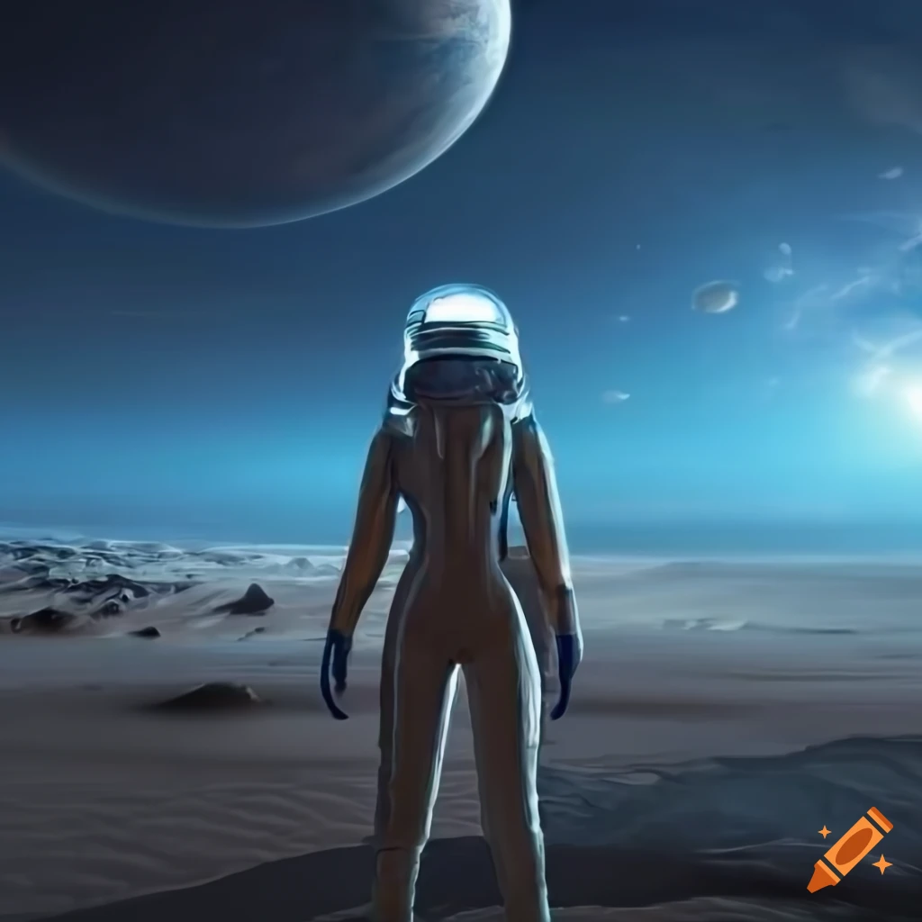 Alien terrain oasis on an outer space desert planet with a futuristic ...