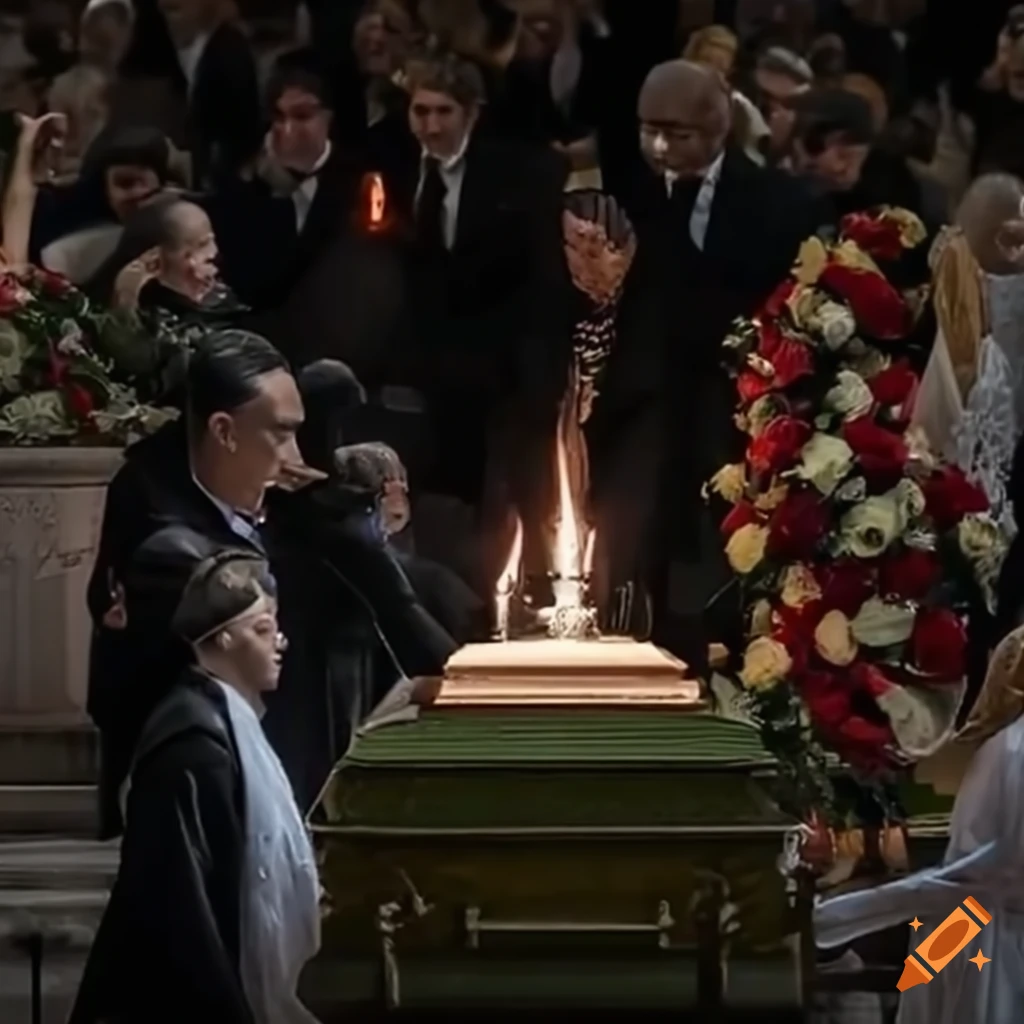 Funeral scene with people mourning in the rain on Craiyon