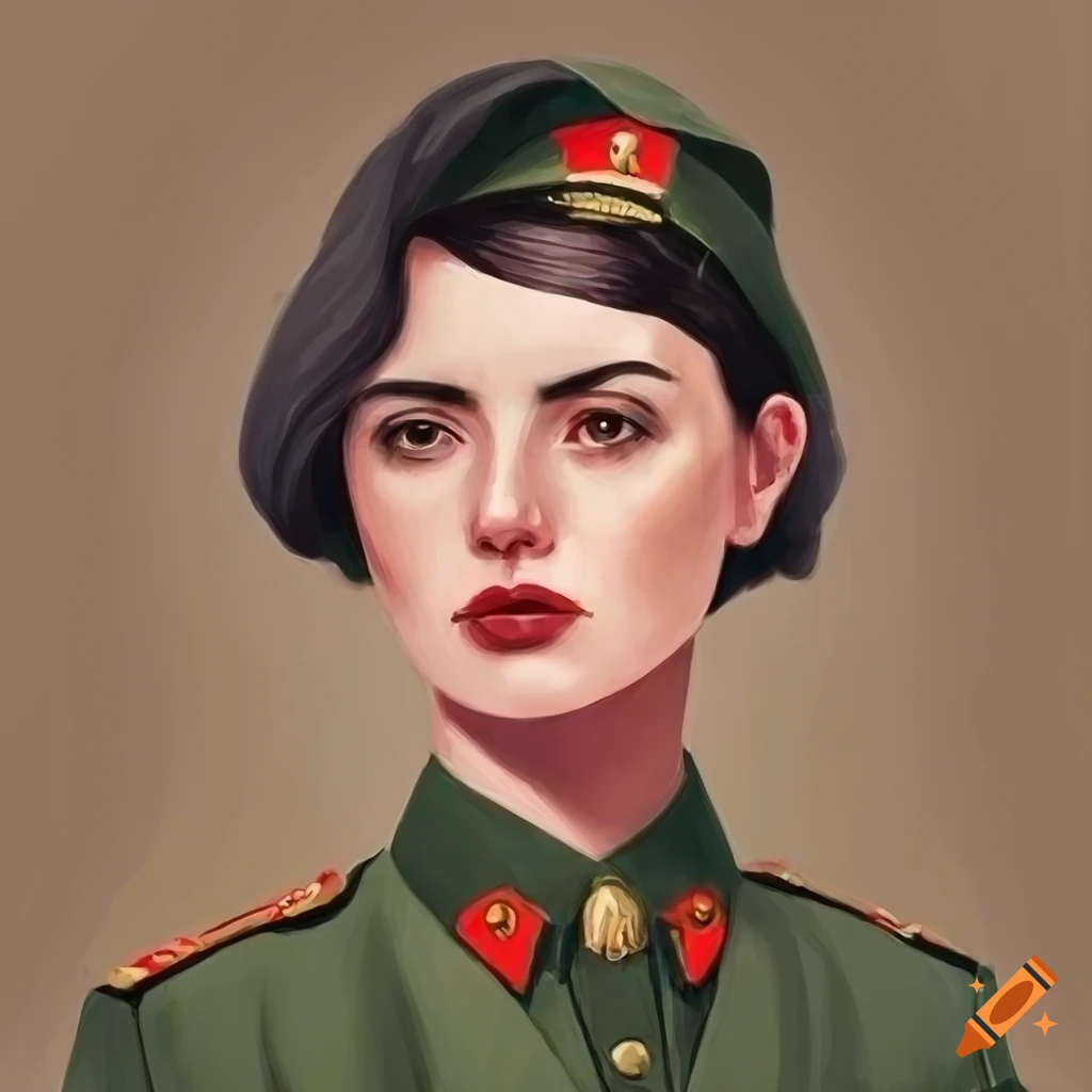 Illustrated portrait of a young Spanish woman in a WWII Era military ...