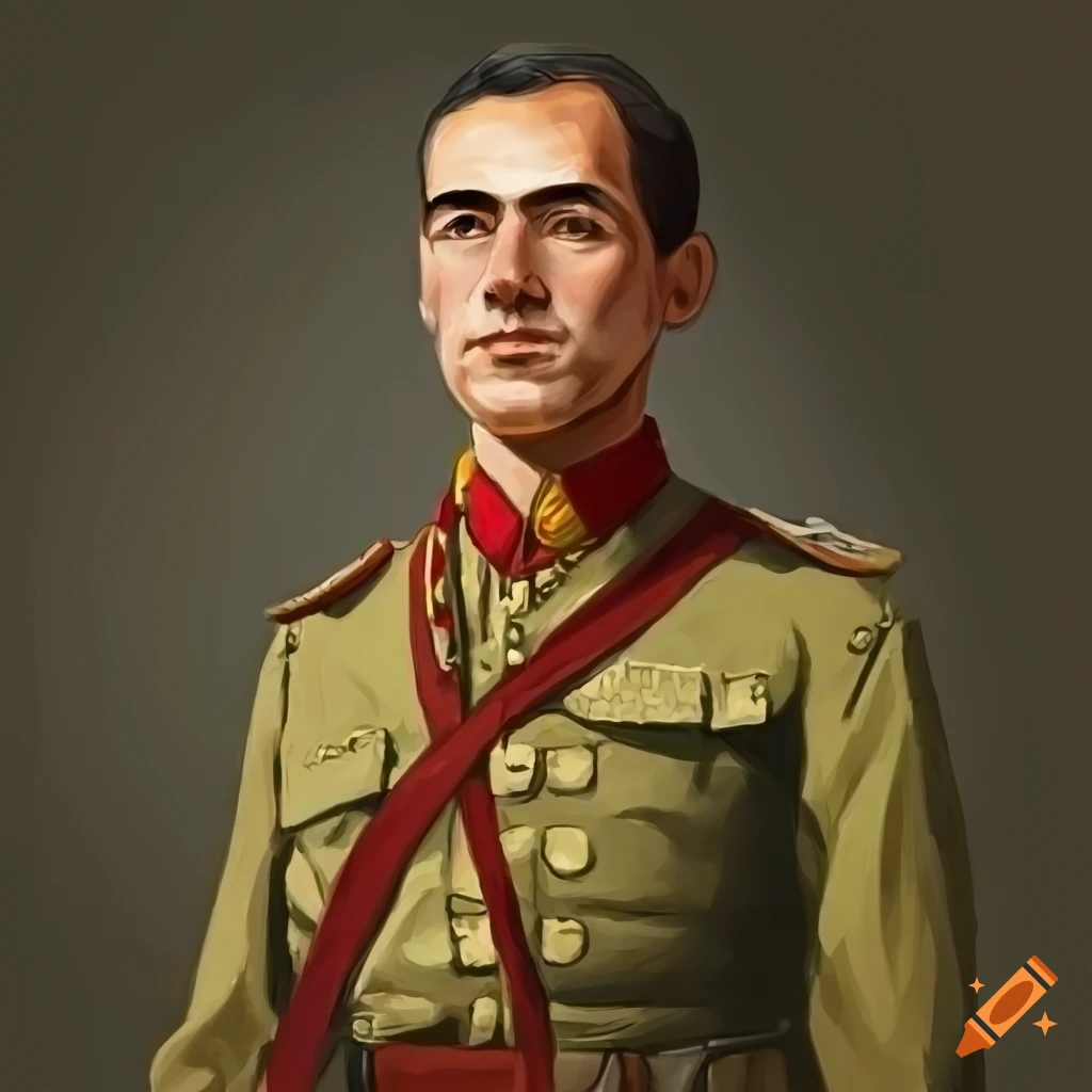 Illustrated portrait of a Spanish man in WWII era military uniform on ...