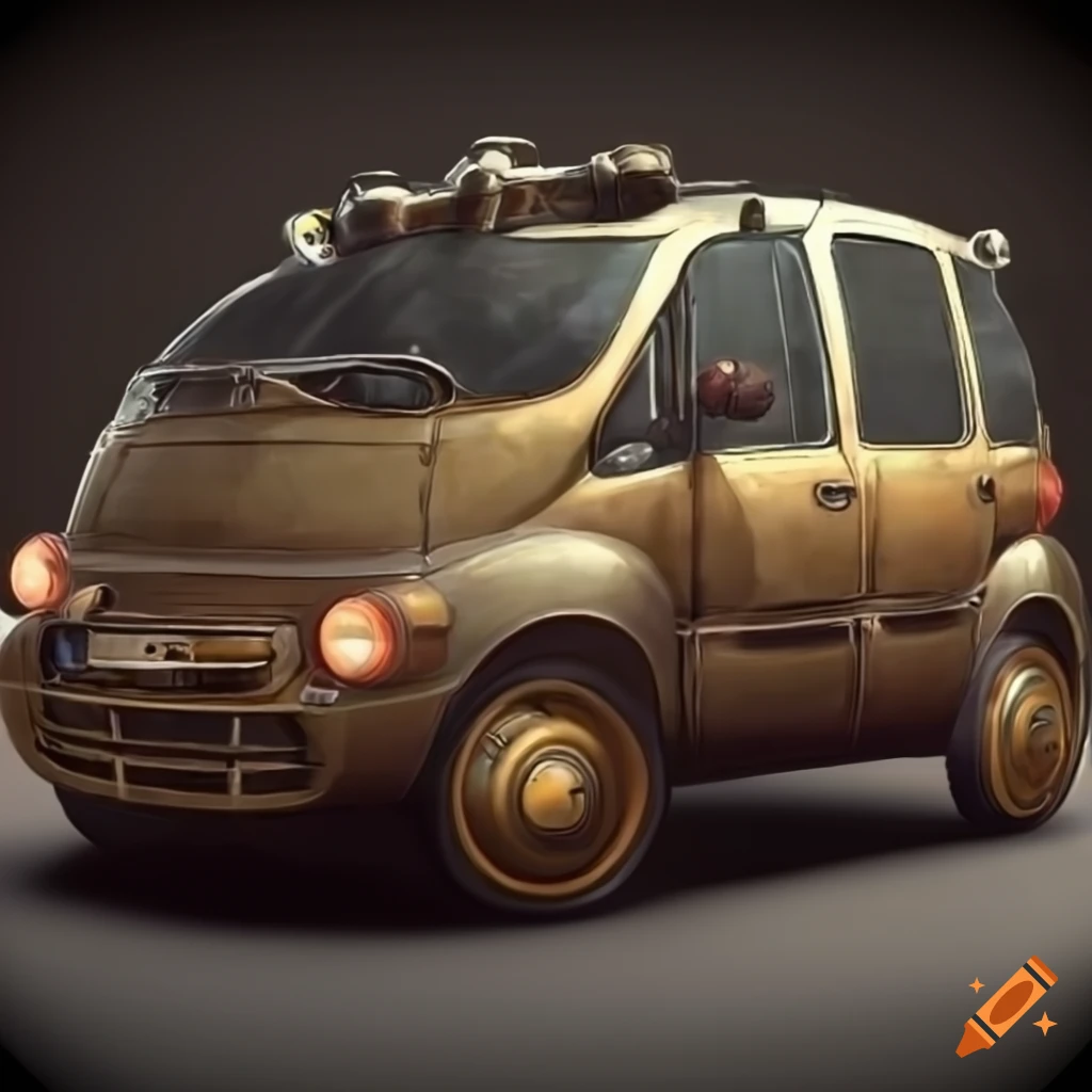 Steampunk-style Fiat Multipla in high definition concept art on Craiyon