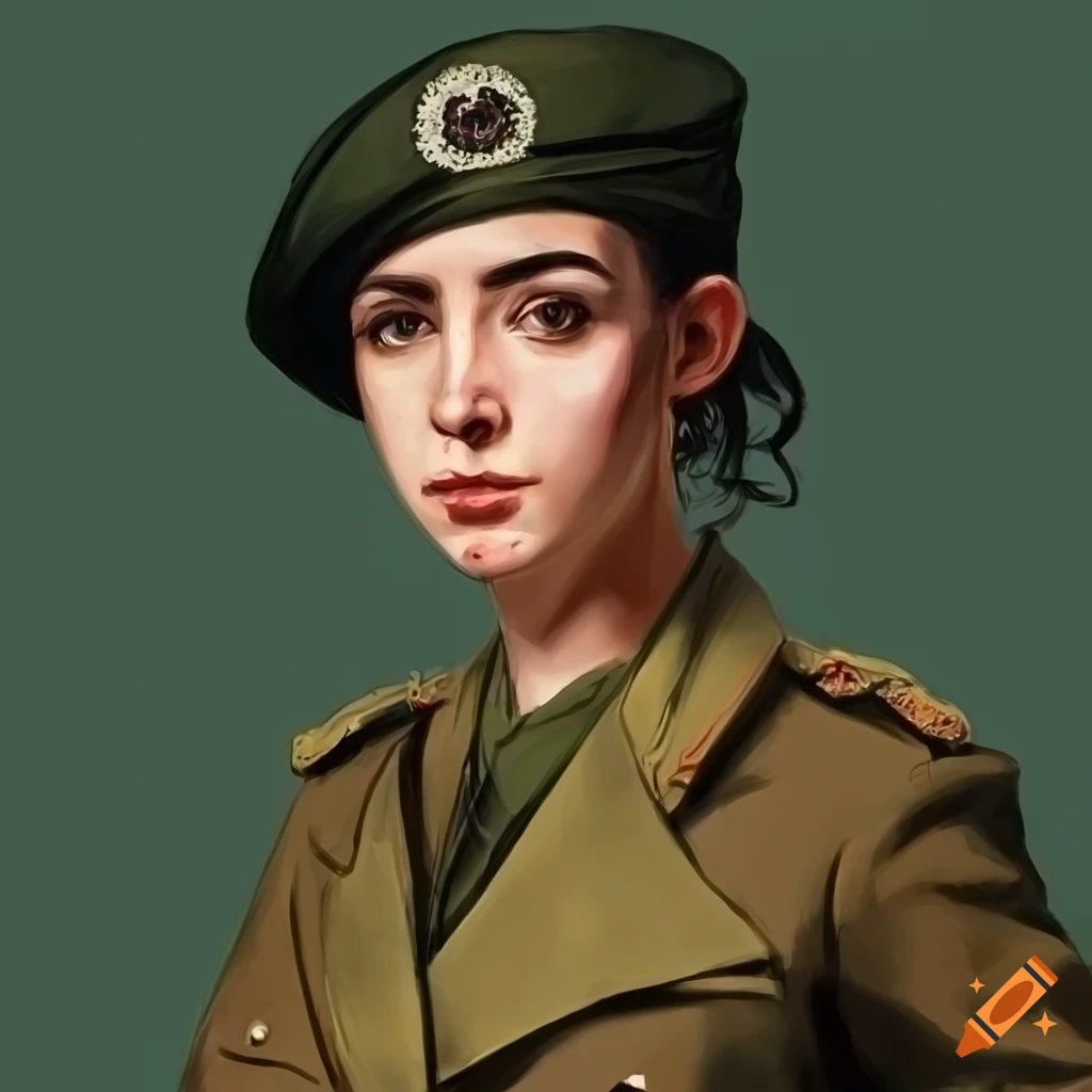 Illustrated portrait of a young Spanish woman in a WWII era military ...