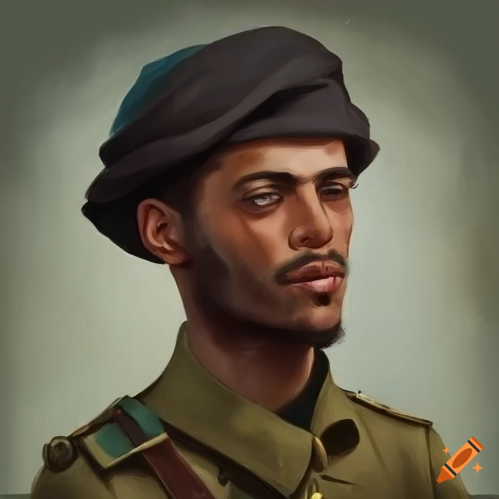 Portrait of a man in wwii era military uniform with short dark hair on ...