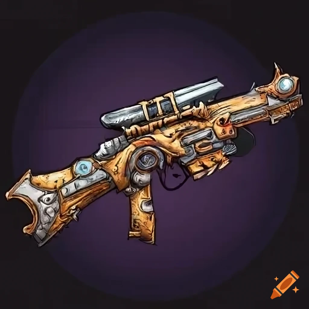 Ornate rifle from the warhammer 40k universe in borderlands art style ...