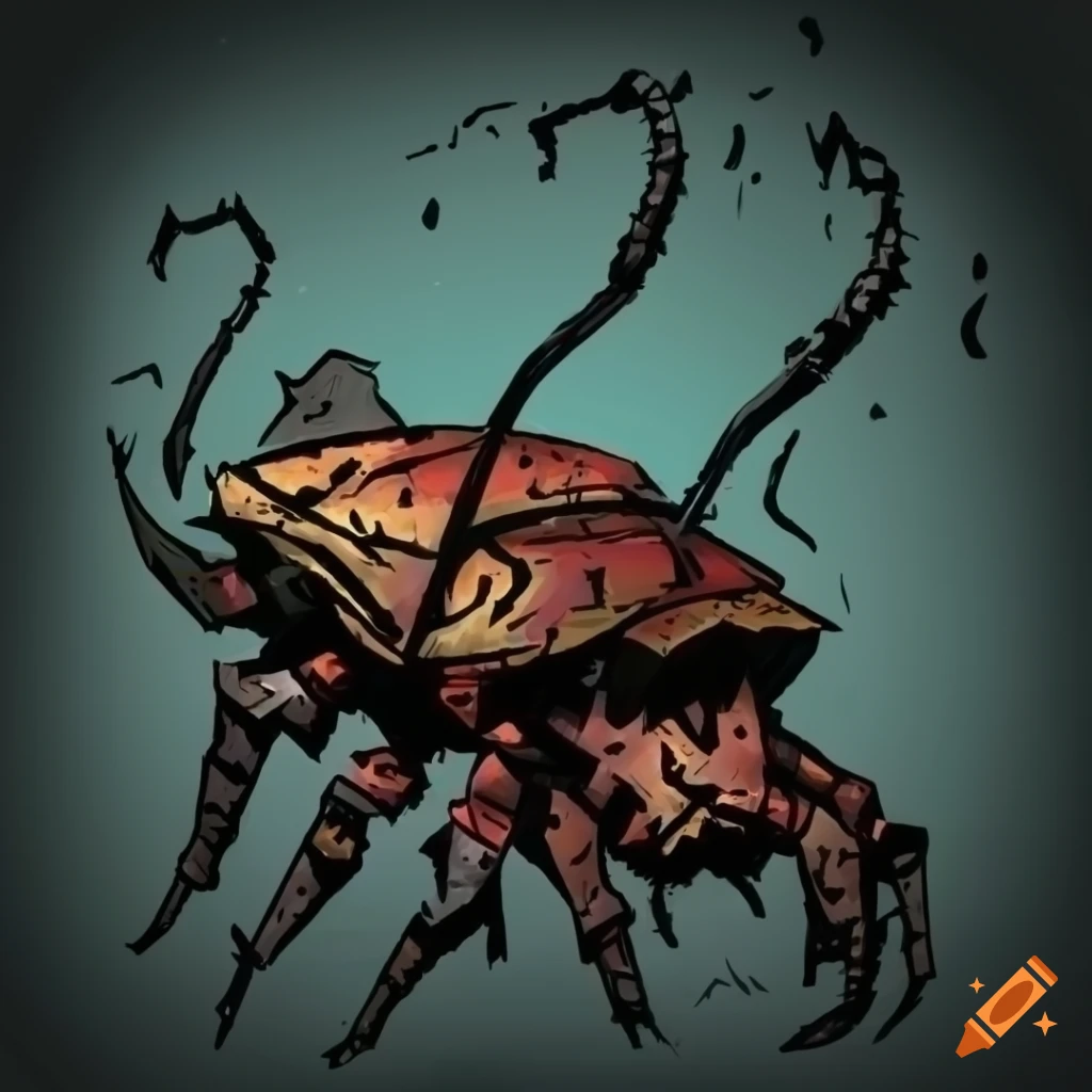 Beetle with crab features in the dark fantasy setting of Darkest Dungeon on Craiyon