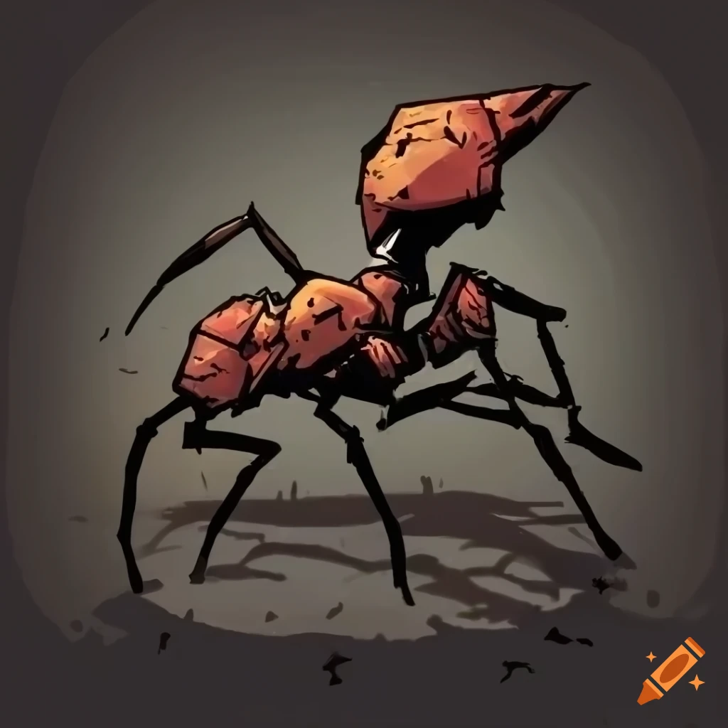 Dark fantasy illustration of an insect ant with crab claws in side view on Craiyon