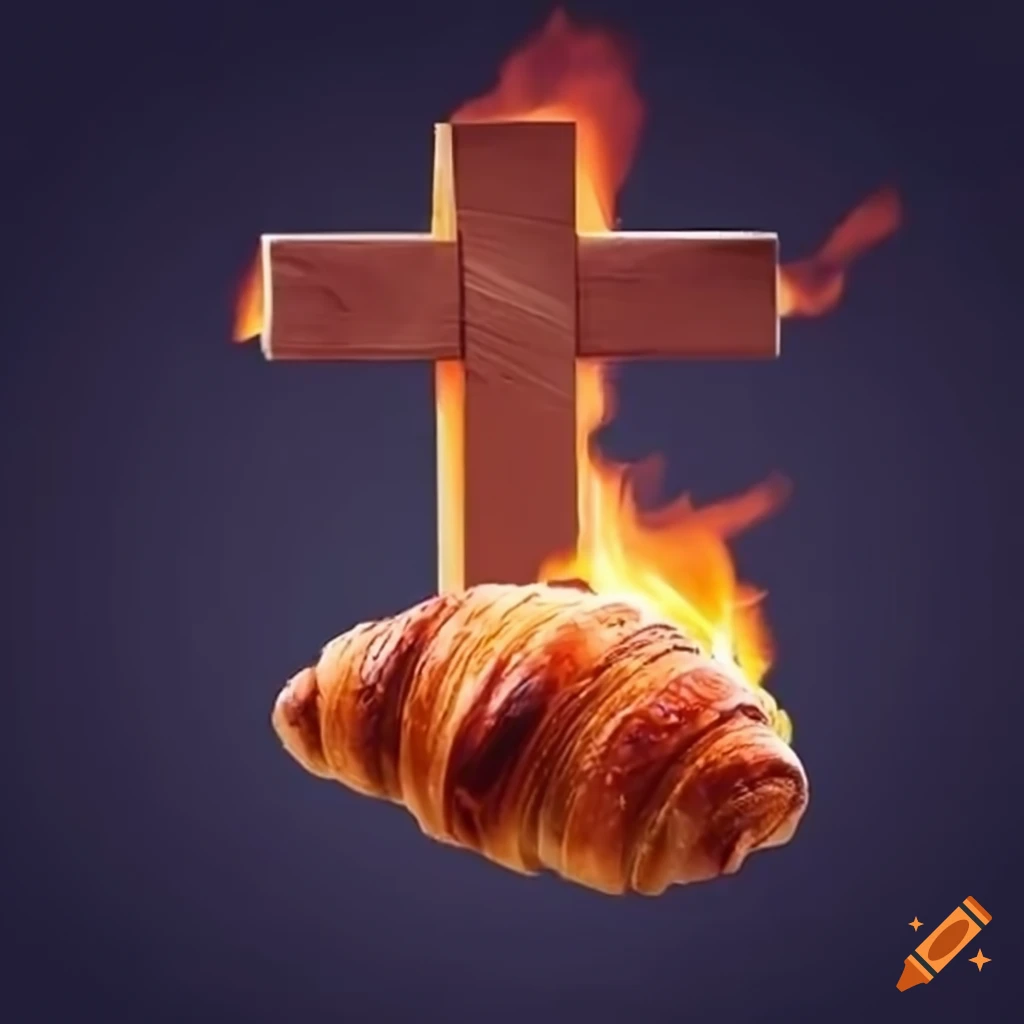 Epic Christian cross with burning croissant on Craiyon