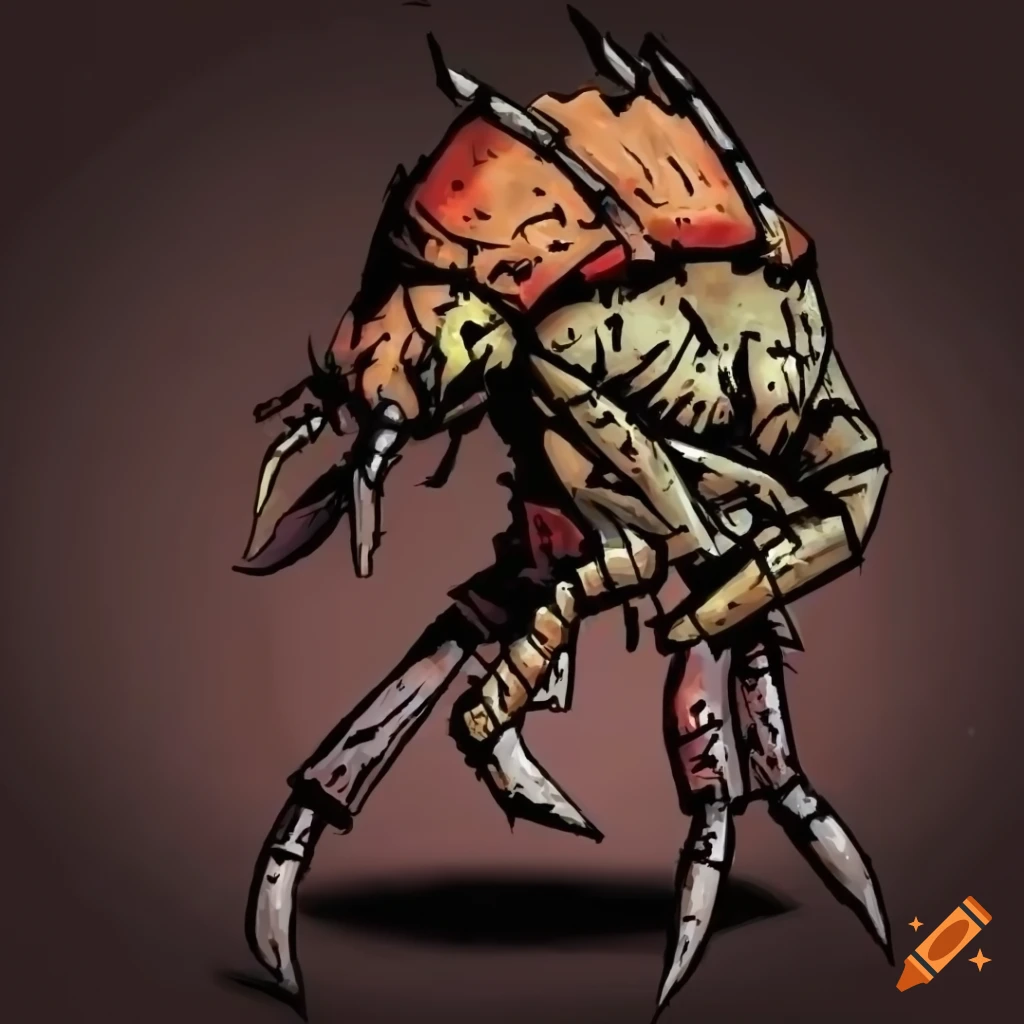 Menacing insect with crab claws in darkest dungeon style on Craiyon