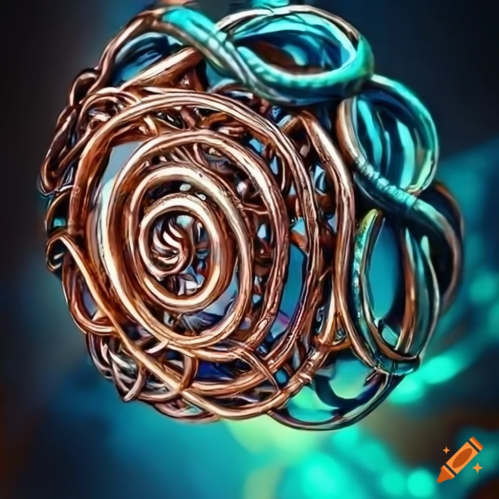 Copper wire celtic design wrapped quartz crystals ring in high-detail ...