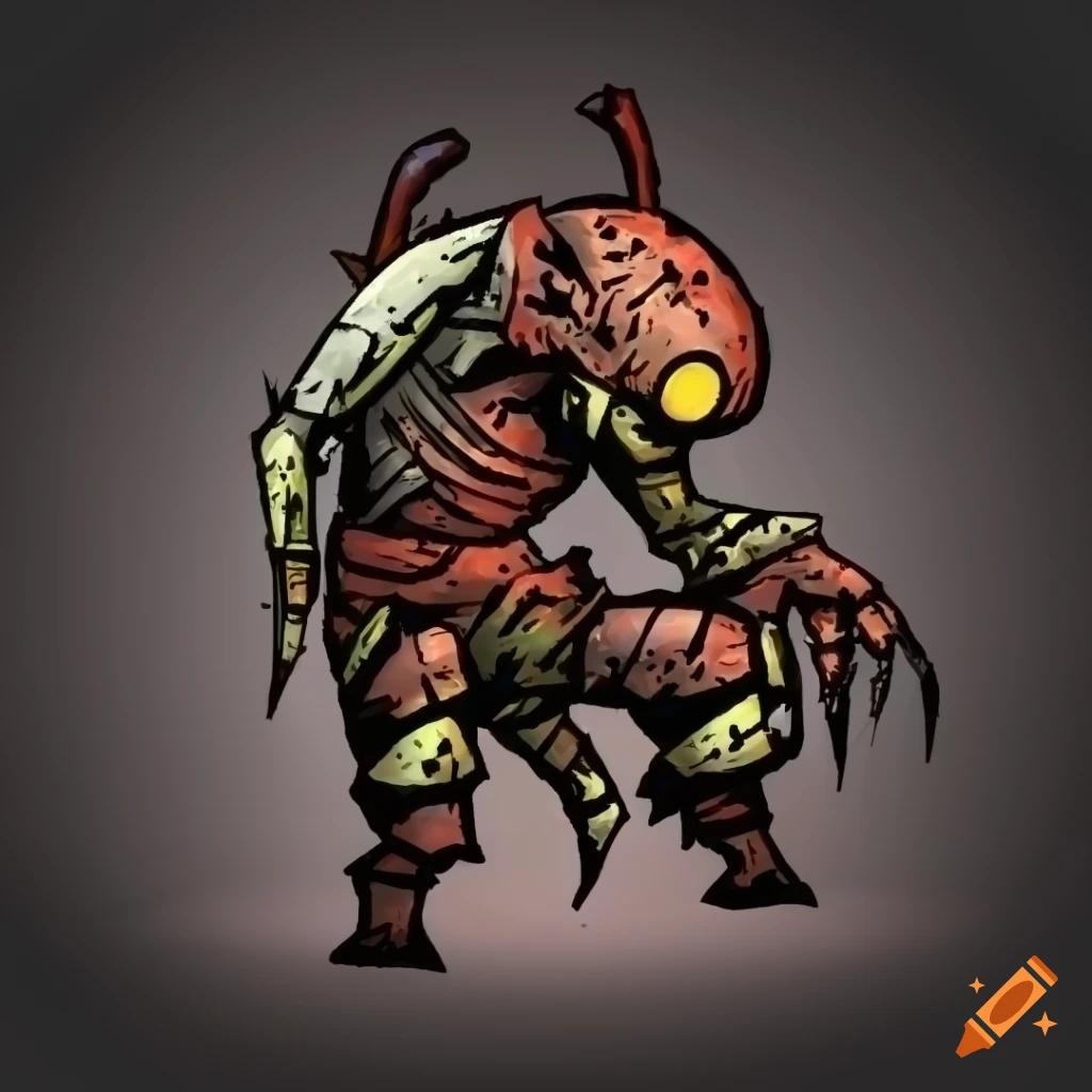 Menacing insect with crab claws in the style of darkest dungeon, side view on Craiyon
