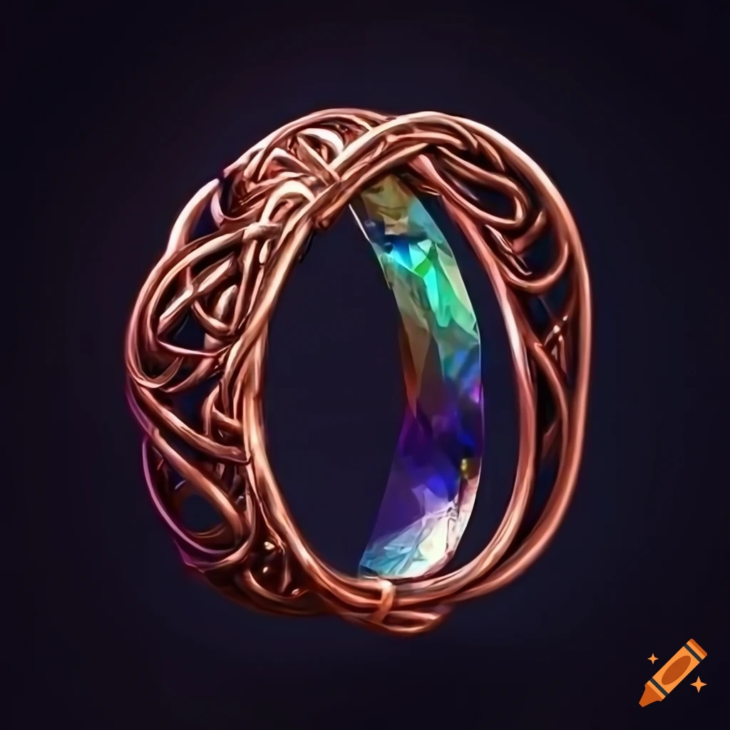 Celtic design wrapped quartz crystal ring in high contrast digital ...