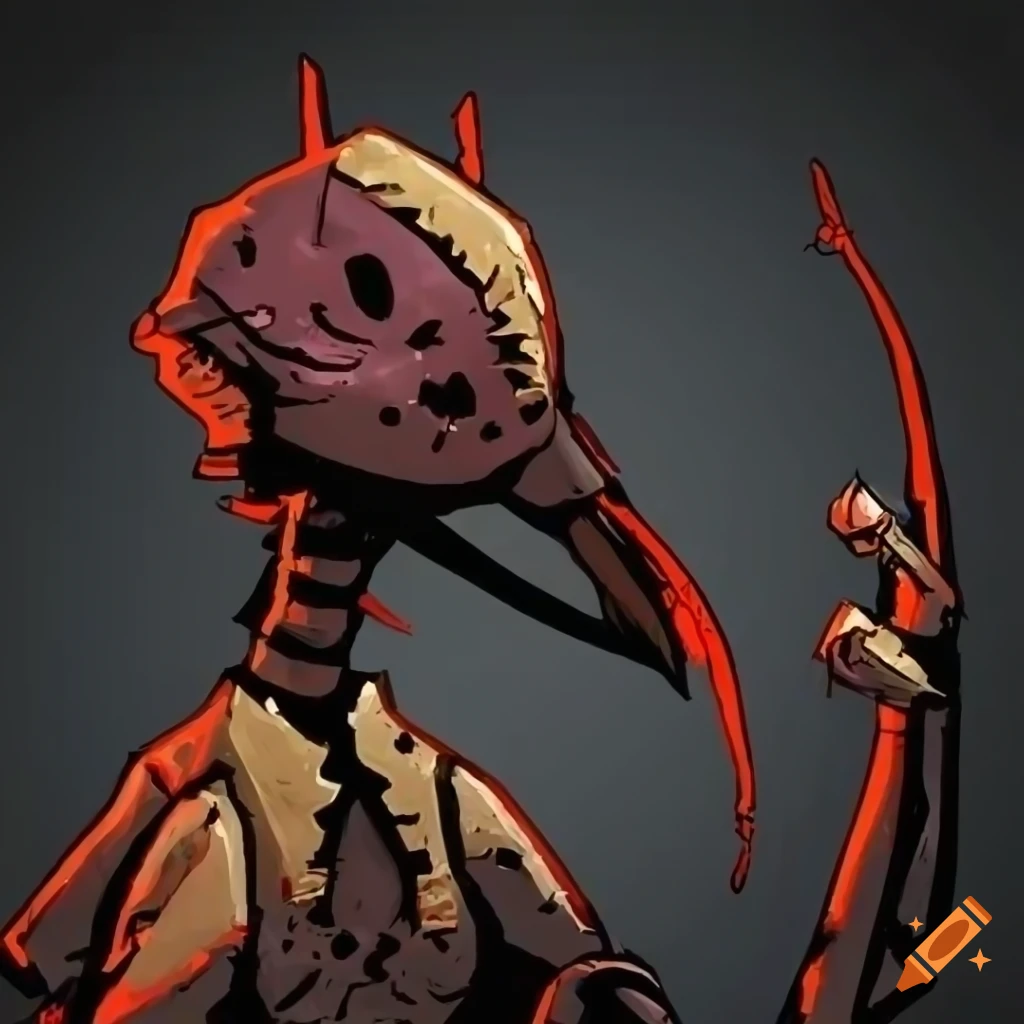 Ant-human hybrid with lobster claws in Darkest Dungeon style, side view on Craiyon