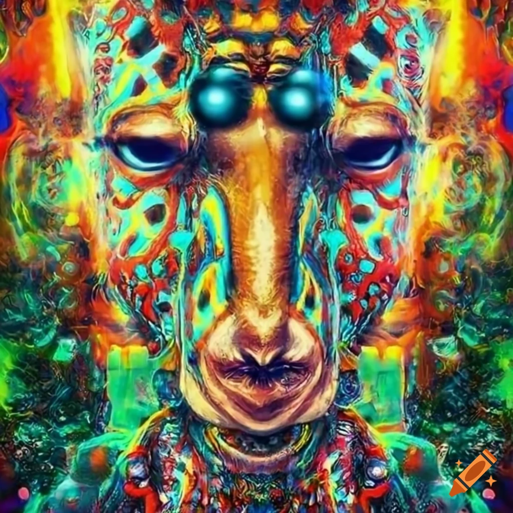 Borg-inspired giraffe on a psychedelic otherworldly background on Craiyon
