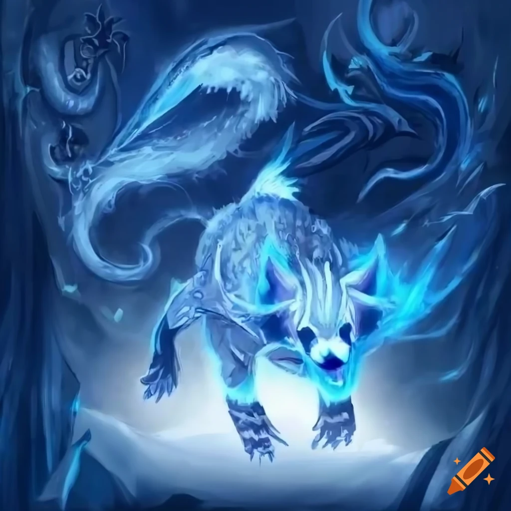 Fantastical sapphire blue and white fiery ghastly Hannya Red Panda ...