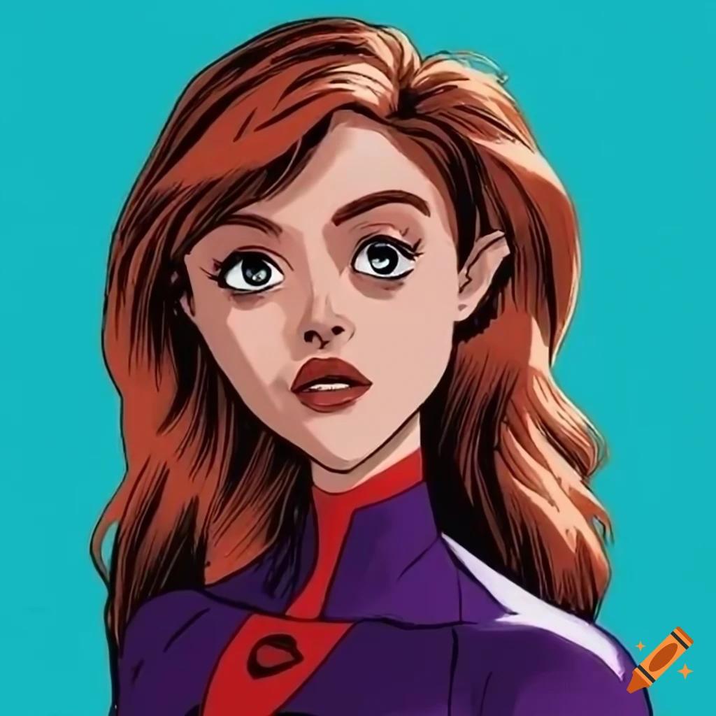 Young woman resembling Elizabeth Olsen and Natalia Dyer in 1990s Spider-Man animated style on ...
