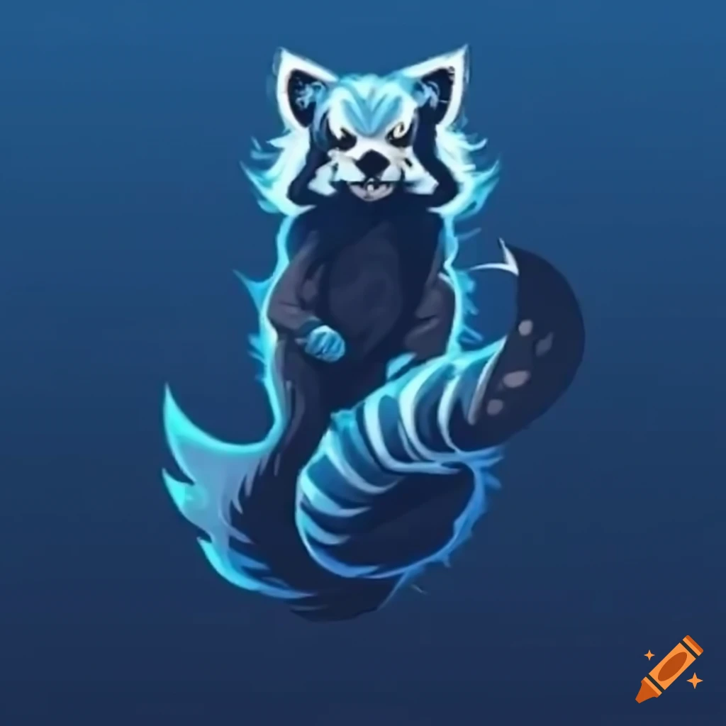 Fantastical royal blue fiery red panda yokai in detailed anime art ...