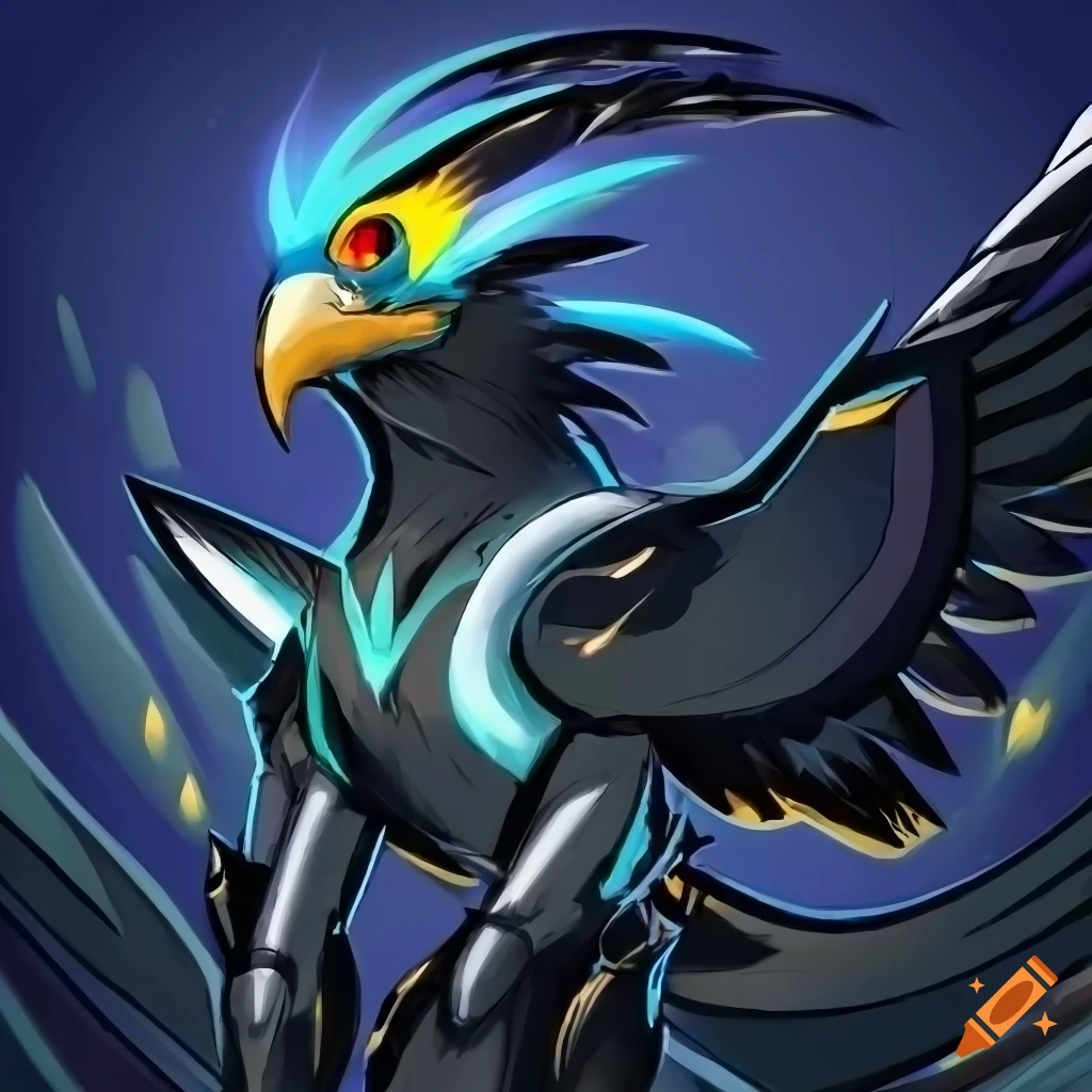 Fantastical futuristic hawk secretarybird archaeoraptor hybrid fursona ...