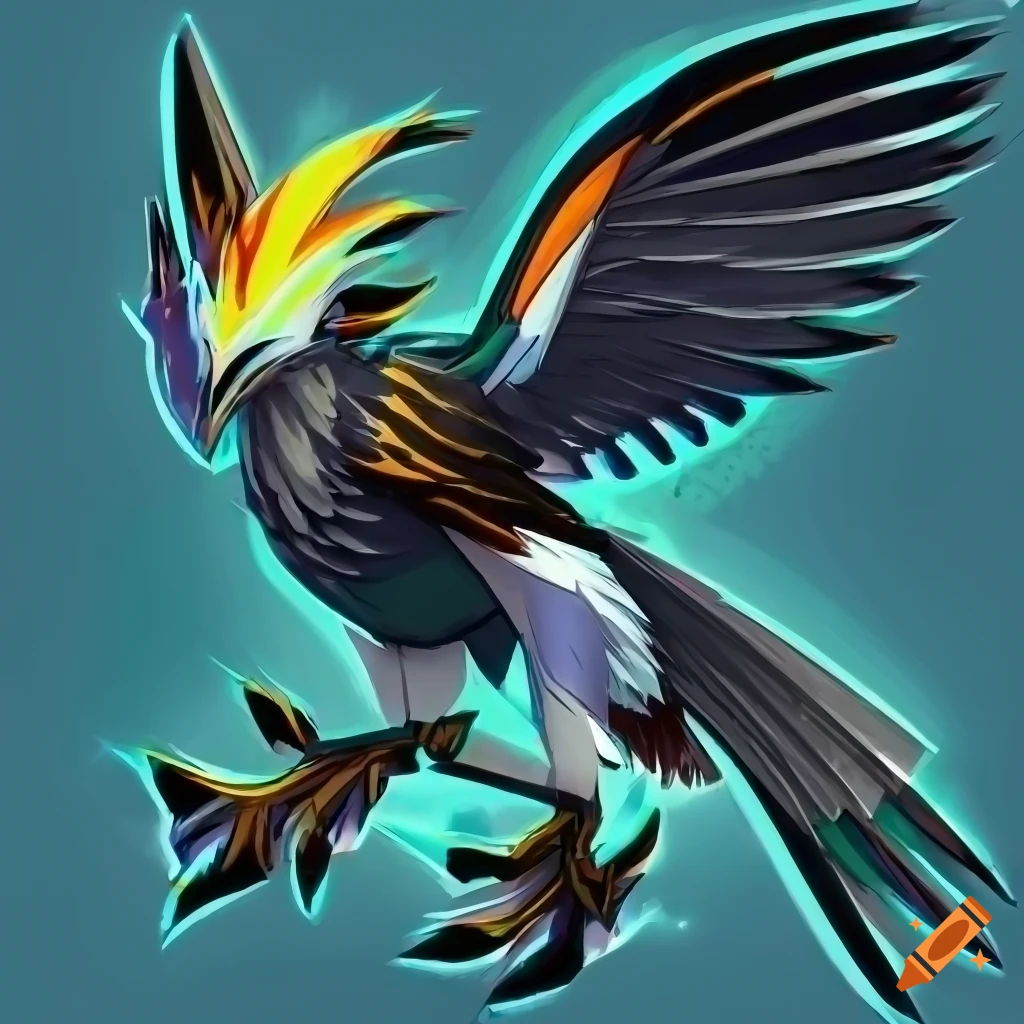 Futuristic hawk secretarybird archaeoraptor hybrid fursona character in ...