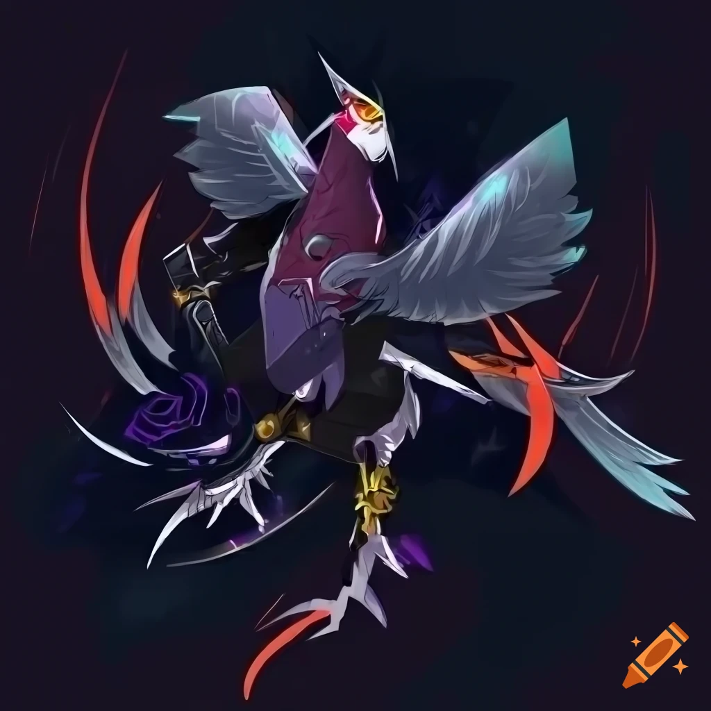 Fantastical cybernetic hawk secretarybird hybrid fursona character with ...