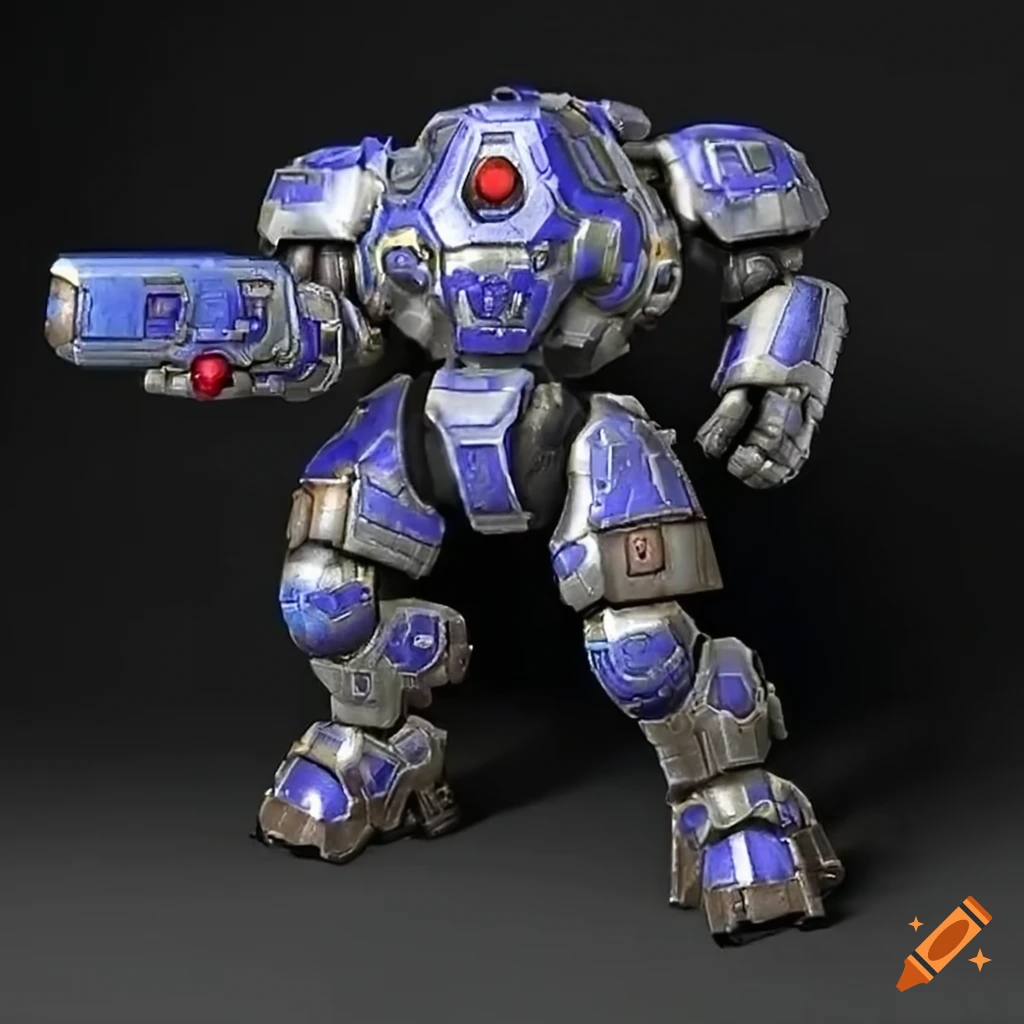 Detailed and skinny robot in starcraft terran style with a red camera ...