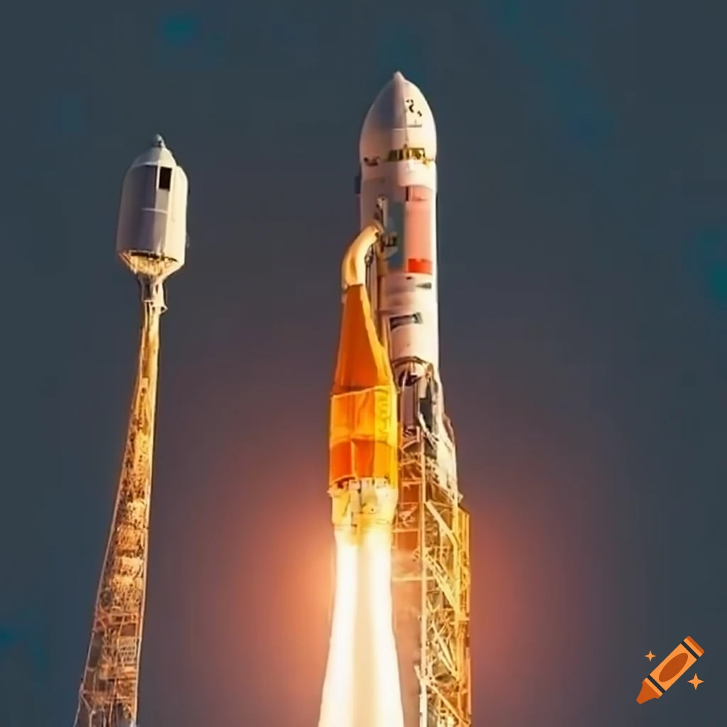 Busy space launch pad with engineering marvels on Craiyon