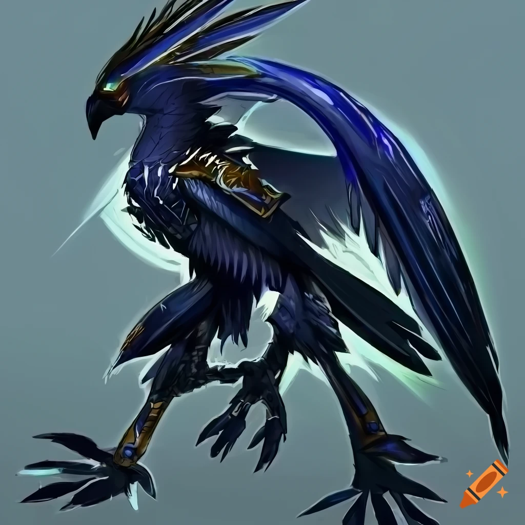 Fantastical futuristic hawk secretarybird archaeoraptor hybrid fursona ...