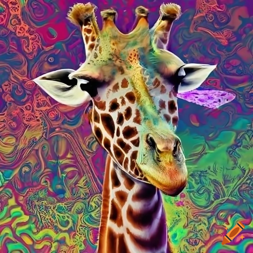 Giraffe-like hair with a psychedelic background on Craiyon