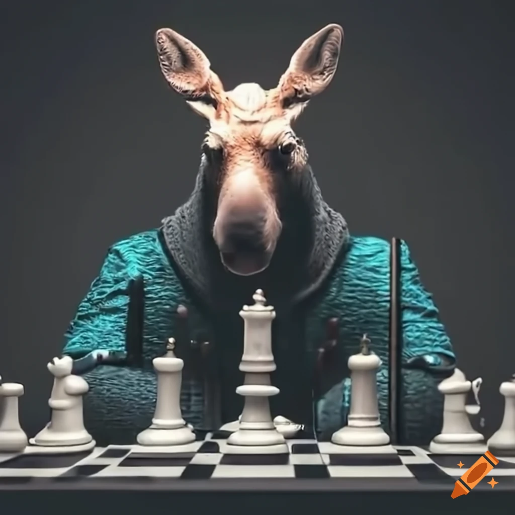 Spunky punk playing chess with little moose on Craiyon