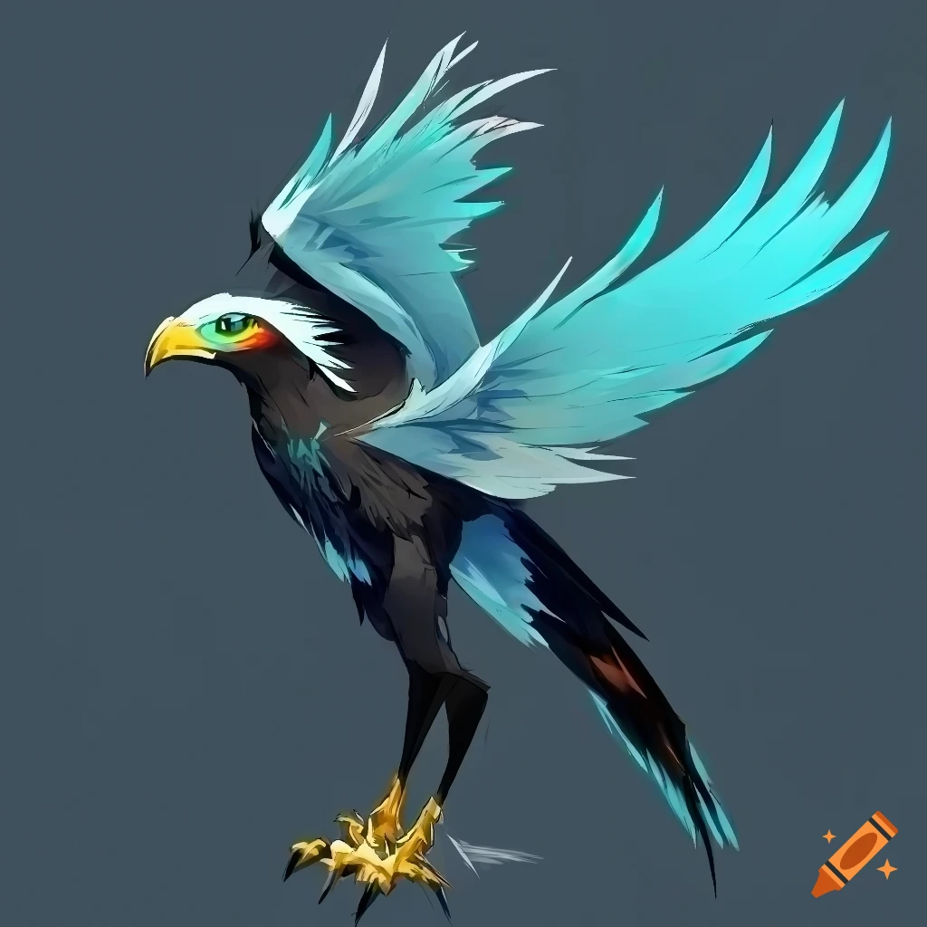 Futuristic hawk secretarybird archaeoraptor hybrid fursona character in ...
