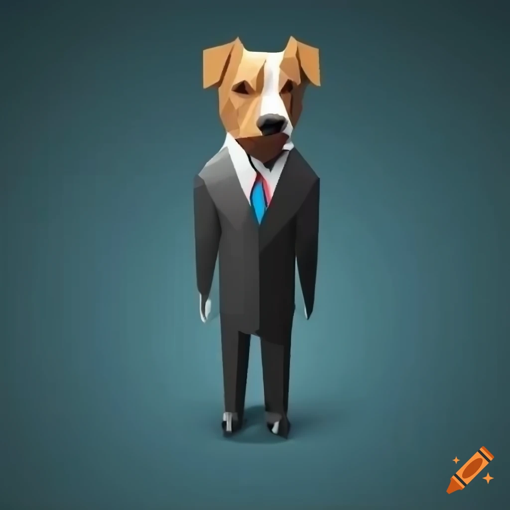 Low poly dog in a business suit on Craiyon