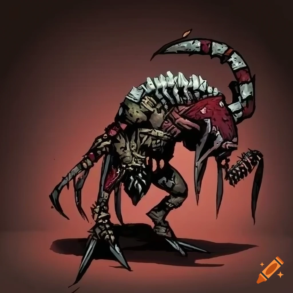 Bipedal ant mixed with tyranid in darkest dungeon style (side view) on Craiyon