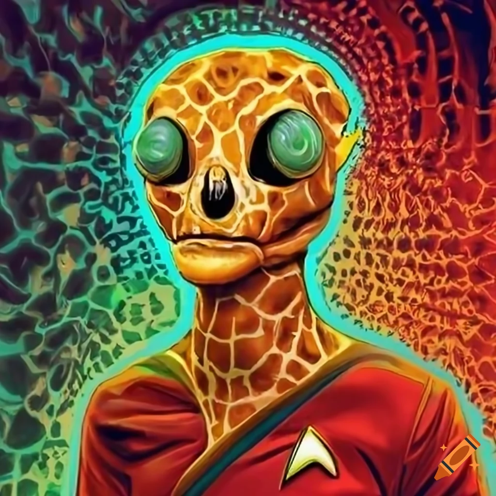 Giraffe alien resembling a Star Trek character on a psychedelic ...