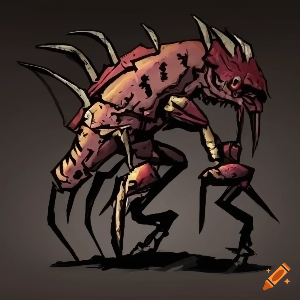 Bipedal ant and tyranid hybrid in Darkest Dungeon style from side view ...
