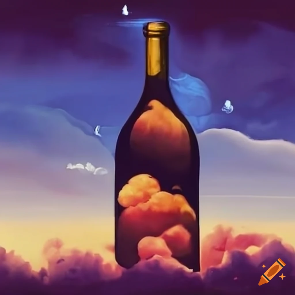 Clouds inside a wine bottle on Craiyon