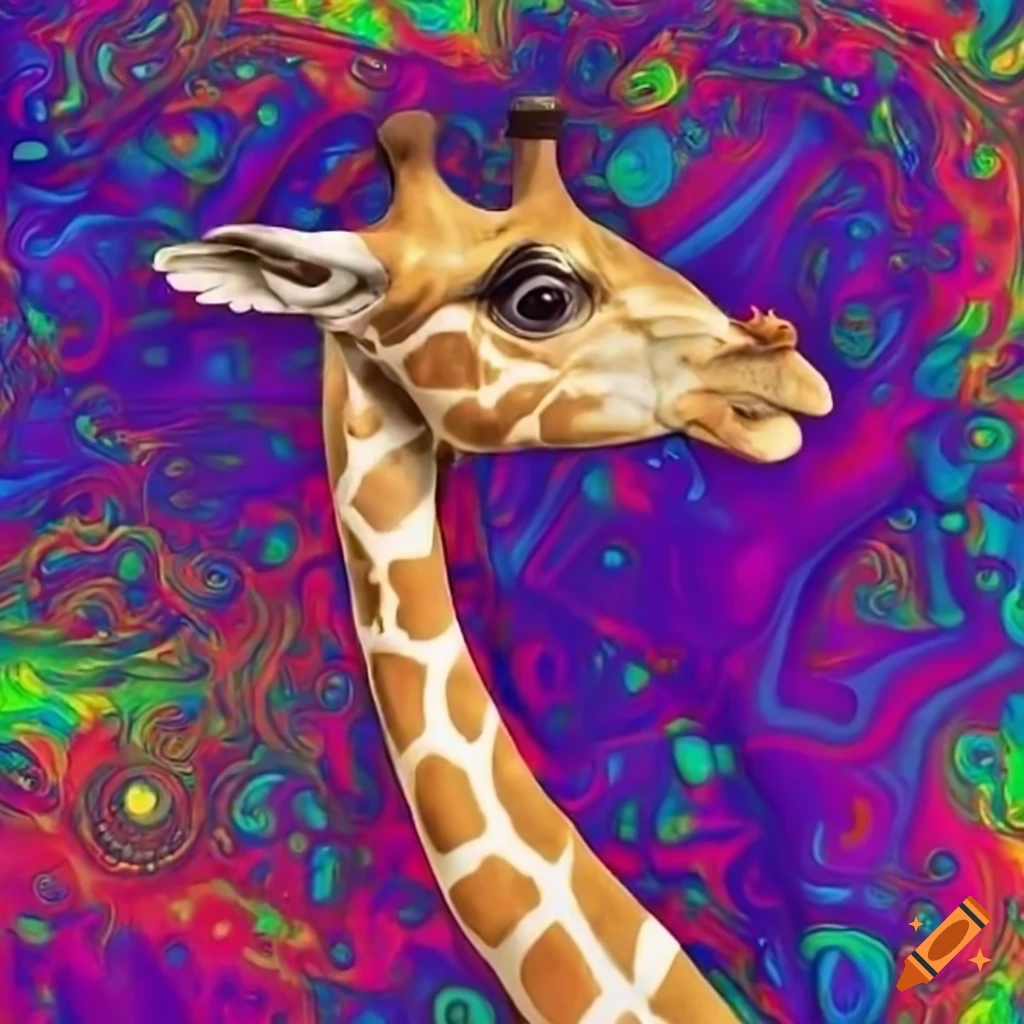 Giraffe alien in Star Trek uniform on psychedelic background on Craiyon
