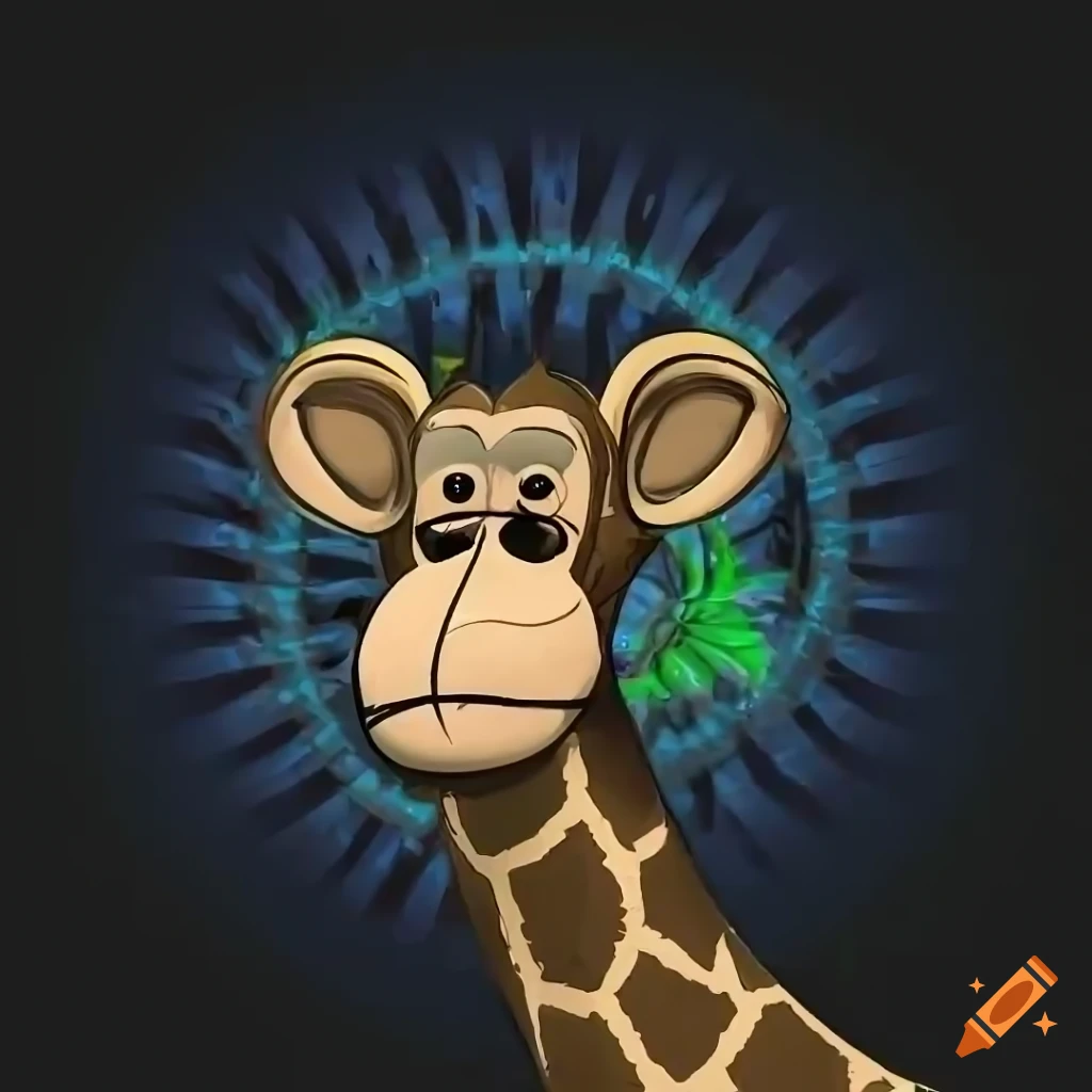 Cartoon giraffe styled like Bored Ape Yacht Club characters in ...