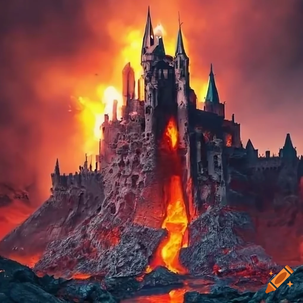 Castle made of lava and fire in high definition on Craiyon