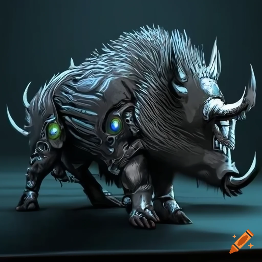 Cyber boar with metal scales on Craiyon