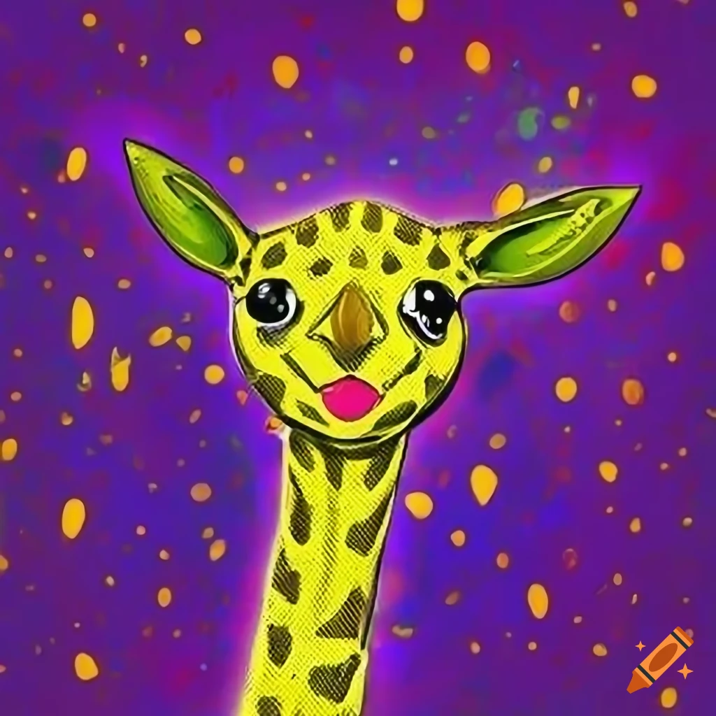 Smiling giraffe resembling Pikachu in colorful and surreal pop art ...