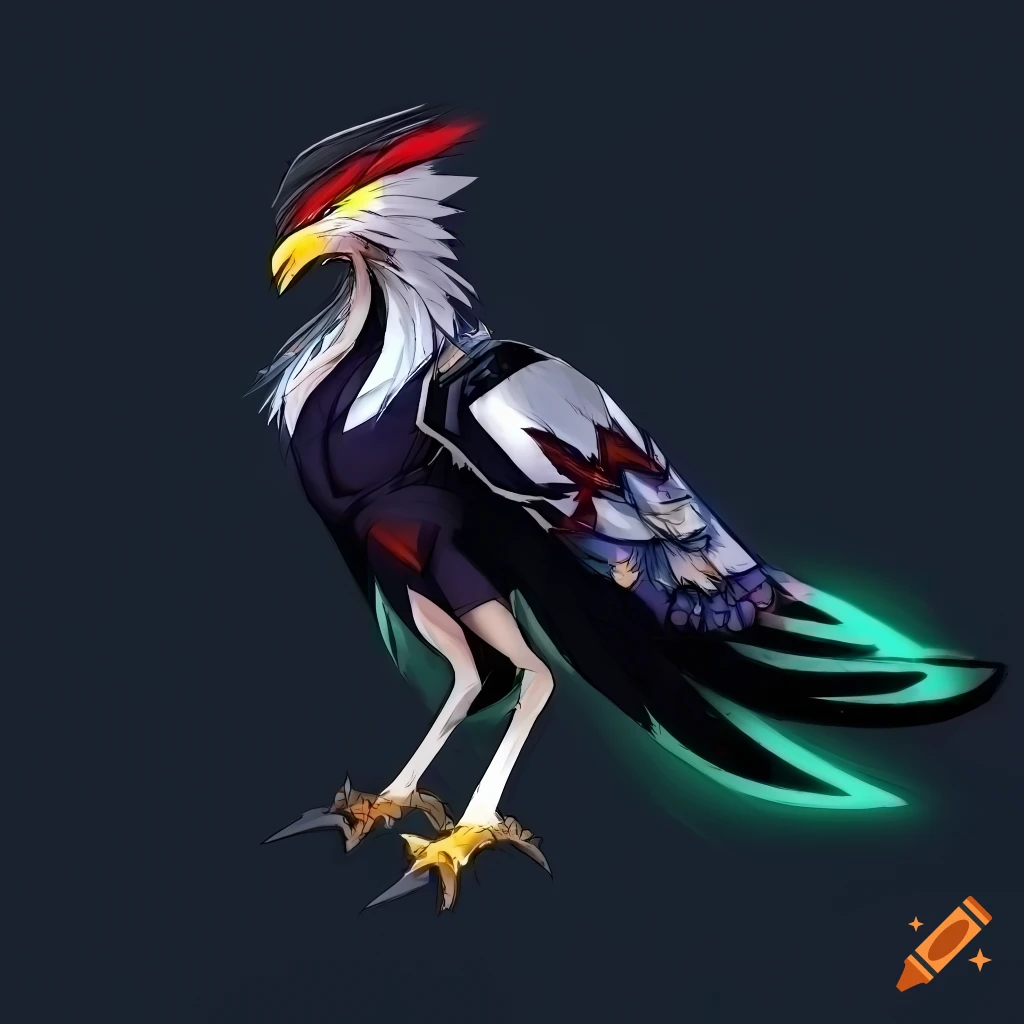 Futuristic hawk secretarybird kori bustard hybrid fursona character in ...