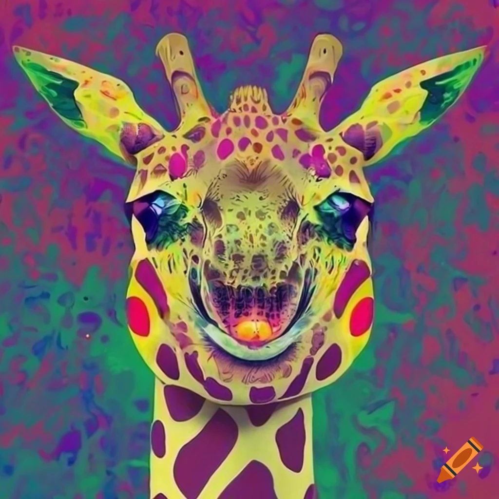 Smiling giraffe resembling Pikachu in colorful and surreal pop art ...