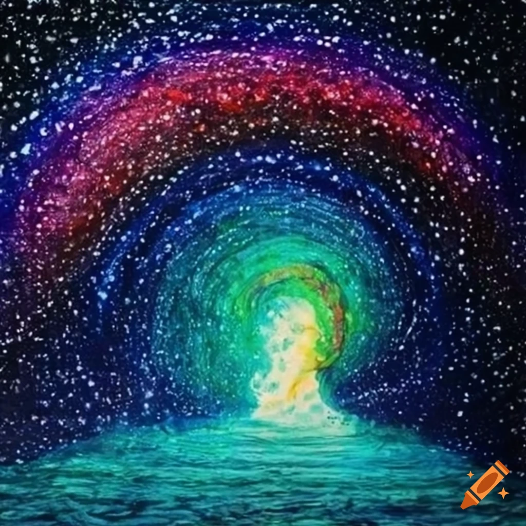 Crayon art of a figure looking at the stars on Craiyon